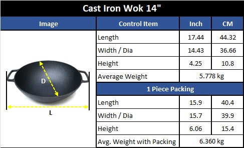 Wok 14" (36 cm) Cast Iron Krucible Kitchen
